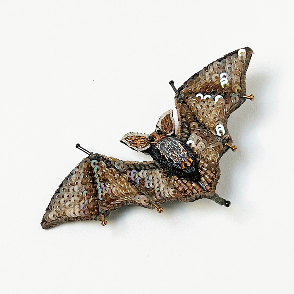 Beaded Brown Bat Embroidered Pin by Trovelore – PATCH NYC