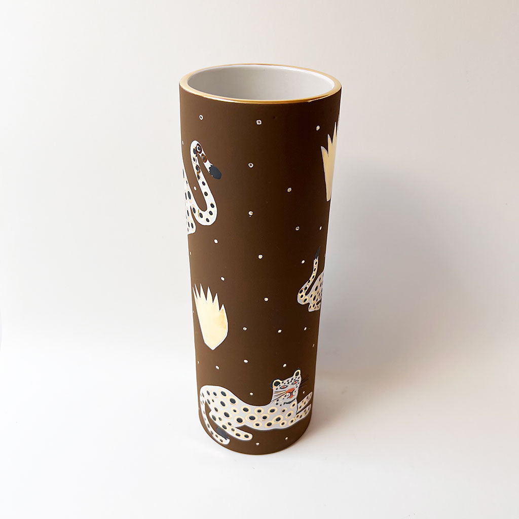 Waylande Gregory Tall Cylinder Vase with Leopards Matte Brown – PATCH NYC