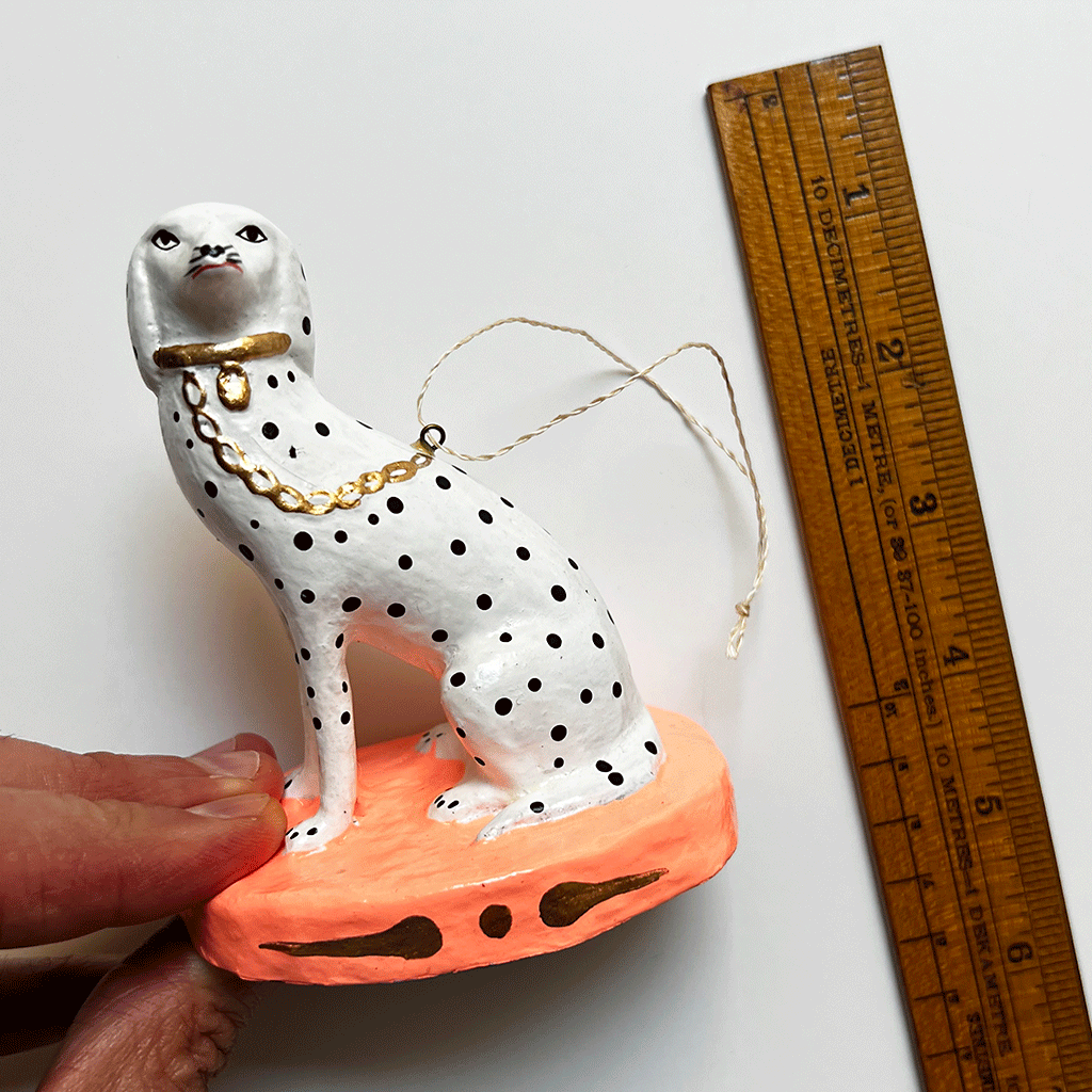 Fancy Dalmation Dog on Coral Paper Mache Ornament – PATCH NYC