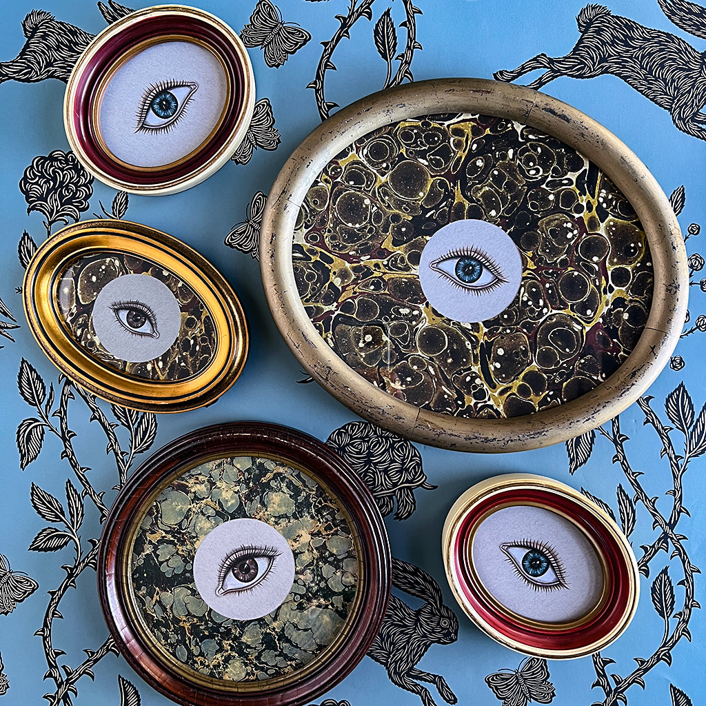 Don Carney Blue Left Eye - Art Print in Vintage Cream, Plum Red & Gold ...