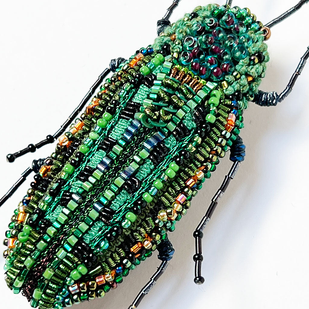Beaded Green Beetle Embroidered Pin by Trovelore – PATCH NYC