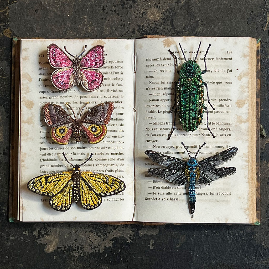 Beaded Pink Butterfly Embroidered Pin by Trovelore – PATCH NYC