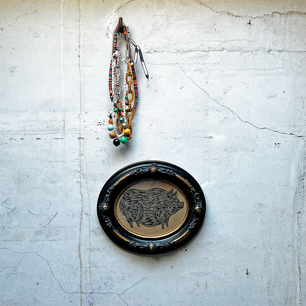 Don Carney: Grumpy Pig, Ink on Paper in Vintage Frame – PATCH NYC