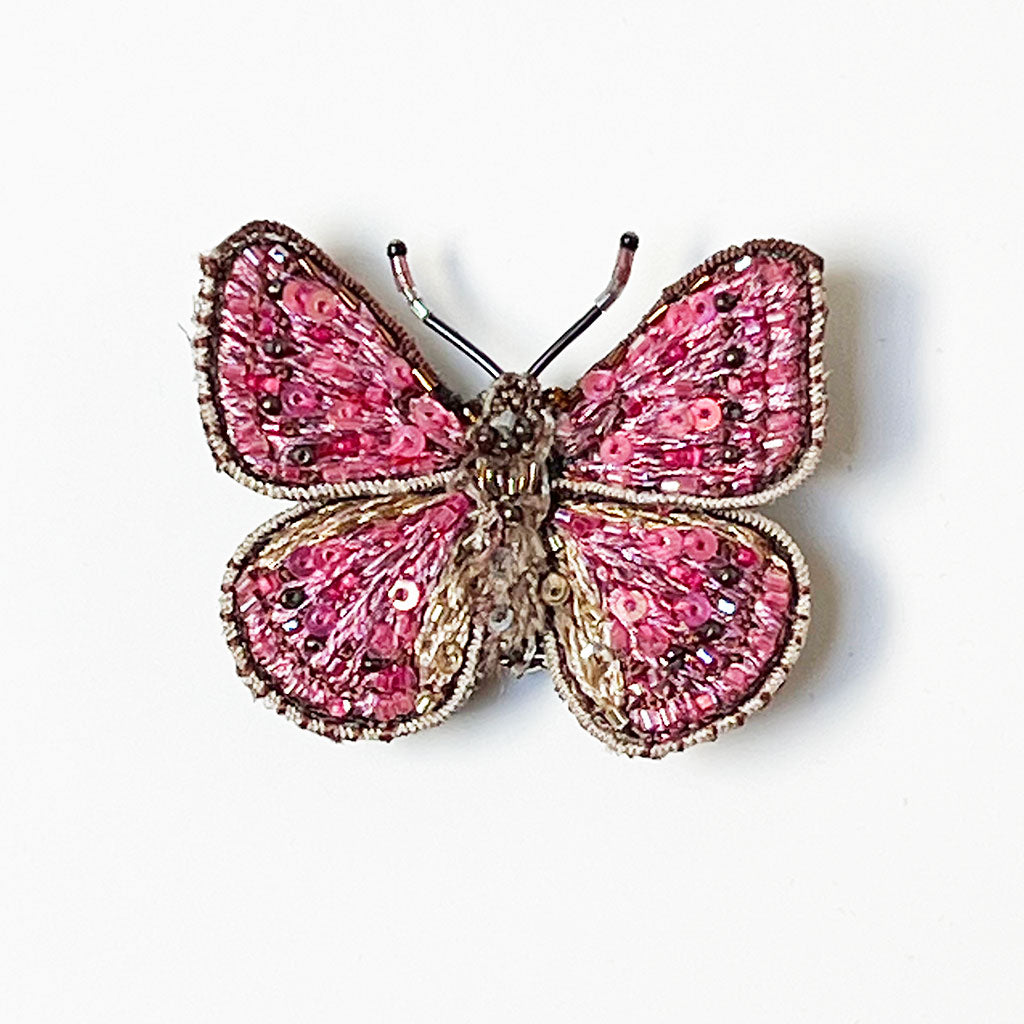 Beaded Pink Butterfly Embroidered Pin by Trovelore – PATCH NYC
