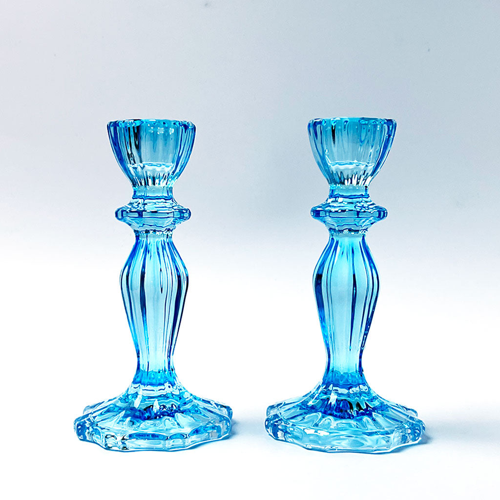 Aqua Blue Glass Candlesticks, Set of 2 – PATCH NYC