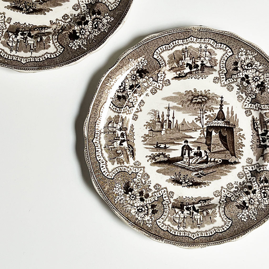 Vintage Brown Transferware Adams & Sons Palestine Plates (Set of 2 ...